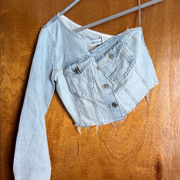 Zara | Tops | Zara Asymmetrical Light Blue Denim Jacket | Poshmark